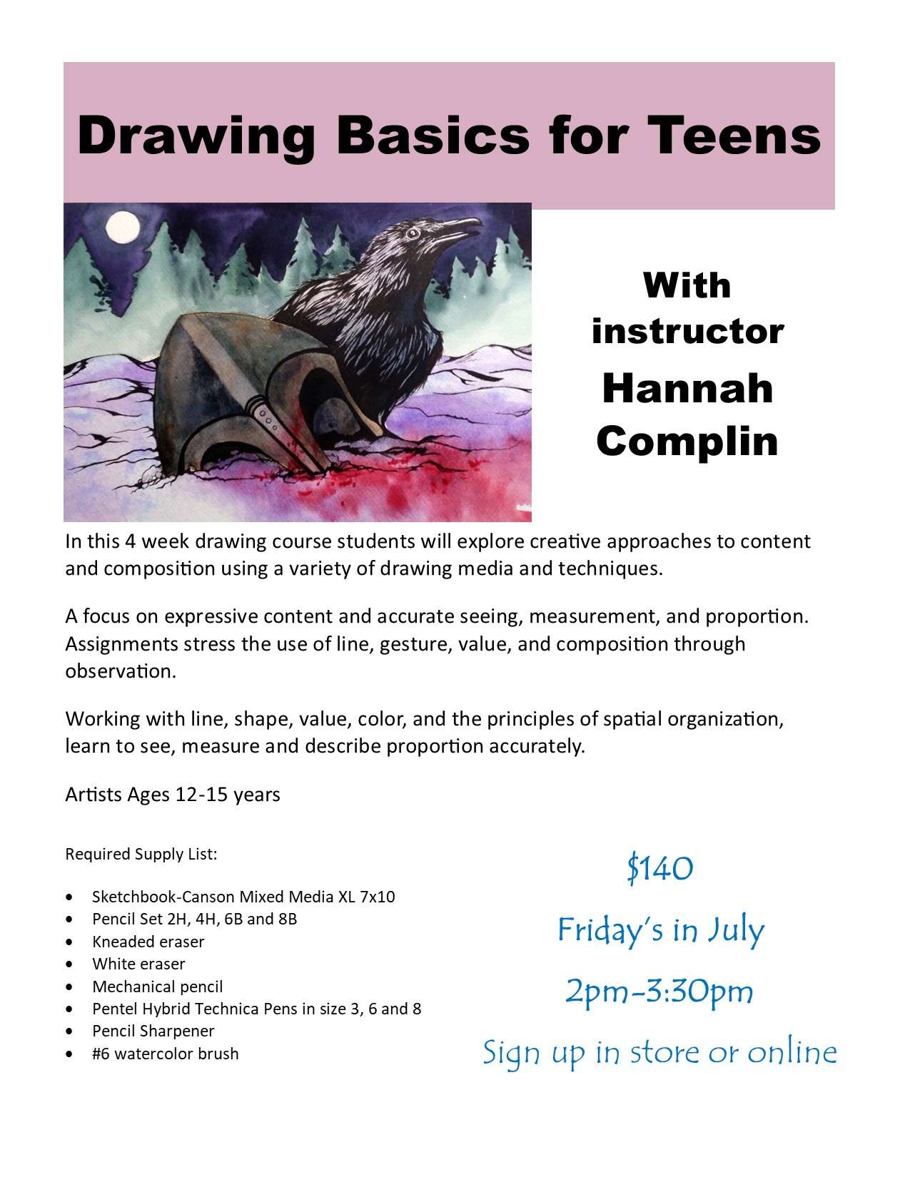 WEBSITE VERSION Hannah_Drawing Basics for Teens_July Dates – ART ZONE